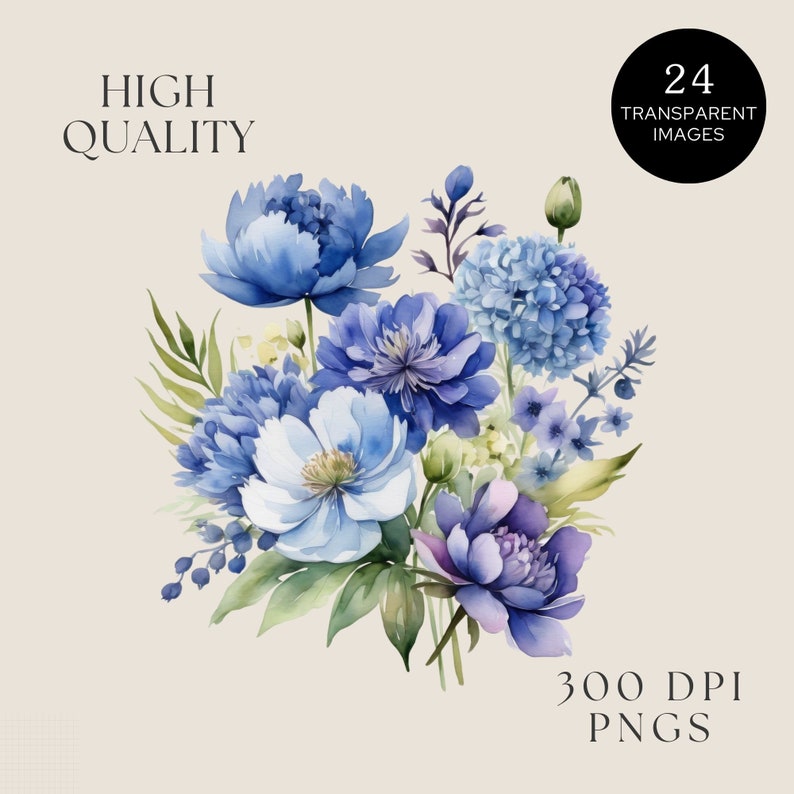 Indigo Blue Flower PNG, Watercolor Blue Flower Clipart Bundle ...