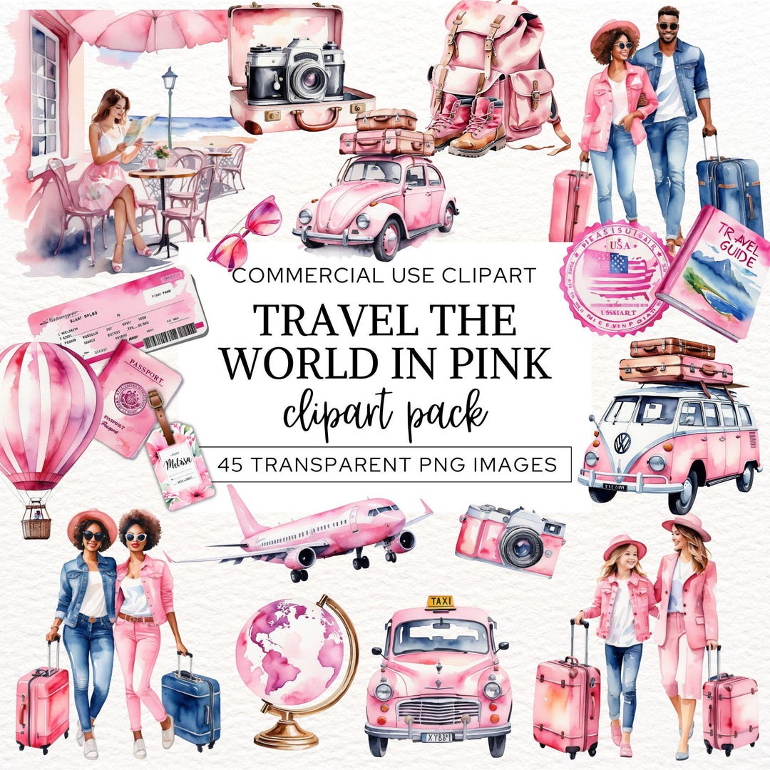 Travel the World in Pink Clipart PNG, Summer Vacation, Wanderlust ...