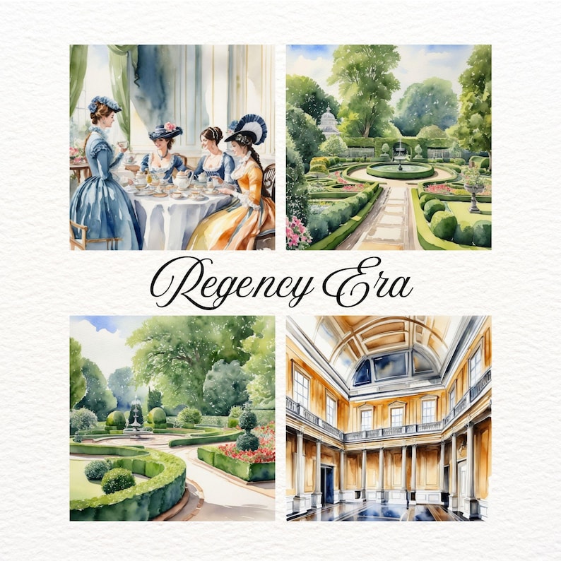 Regency Era Clipart, Watercolor Victorian Scenes, Vintage Romance ...