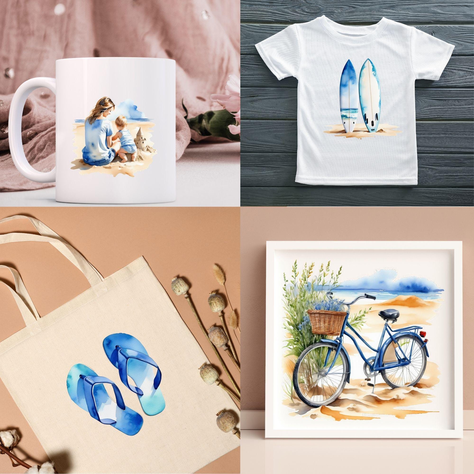 Summer Beach Clipart, Seaside Vacation PNG, Watercolor Nautical ...