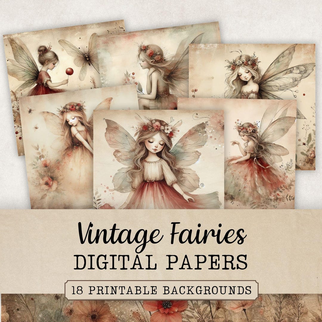 Vintage Fairies Digital Papers, Fairy Scrapbook Printable Pages, Junk ...