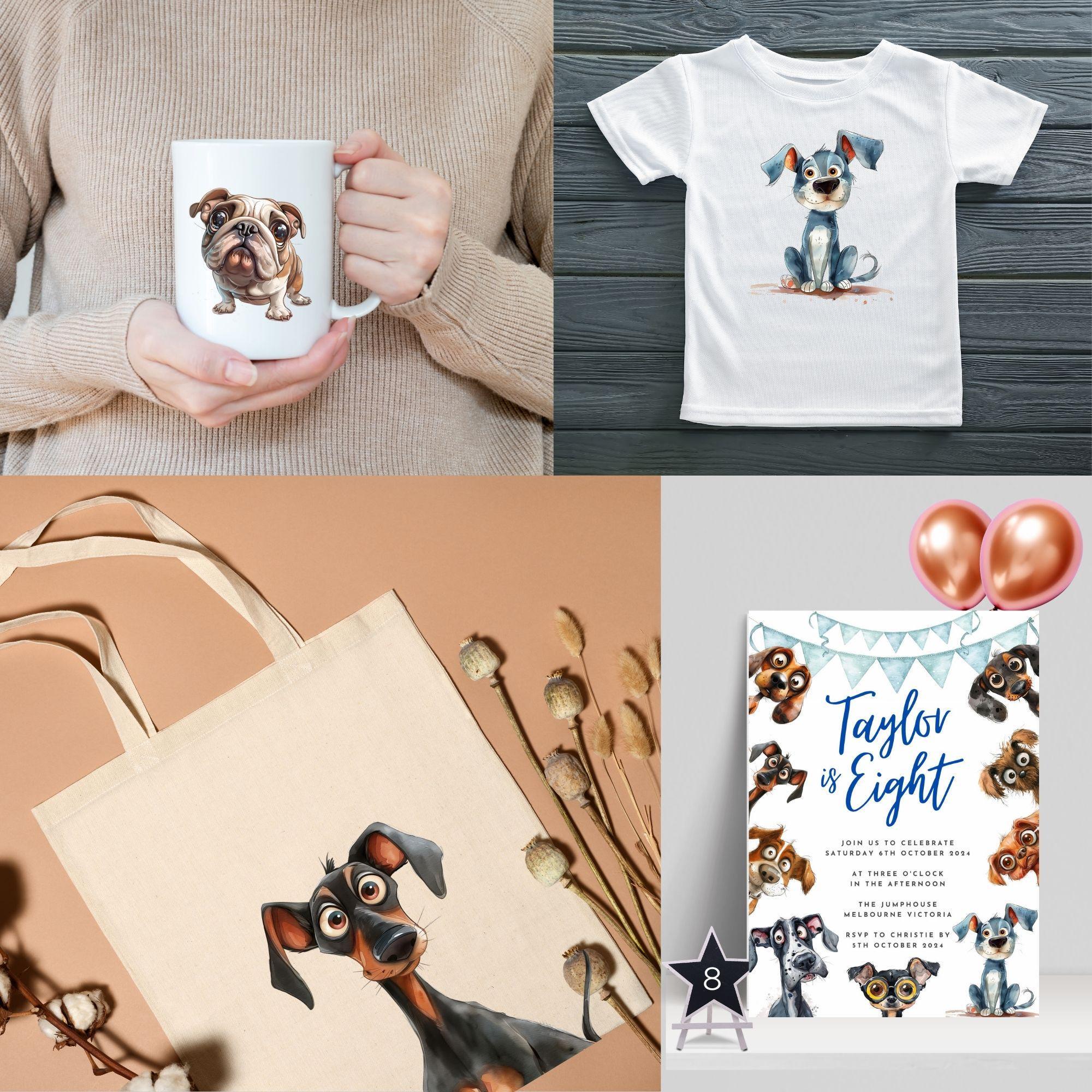 Watercolor Funny Dogs Clipart Bundle, Whimsical Puppies Illustrations ...