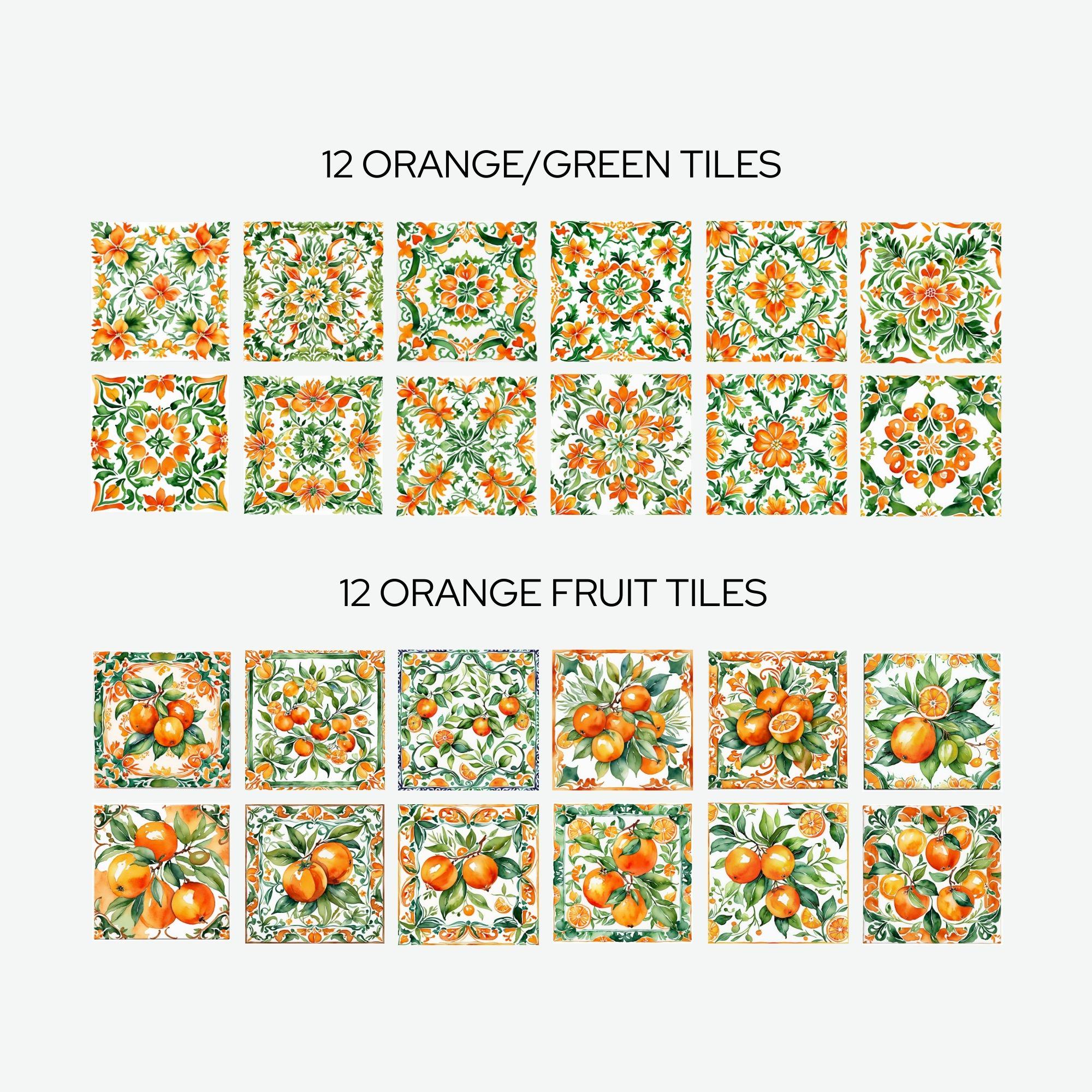 Mediterranean Tiles Clipart, Watercolor Oranges, Portuguese Azulejo ...