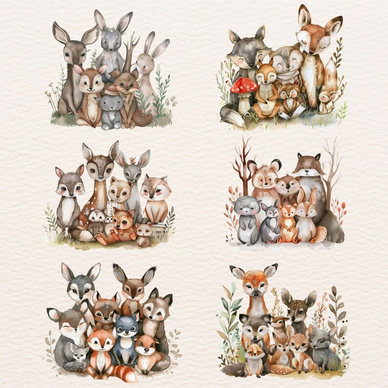 Woodland Animals Clipart, Boho Woodland Clip Art Png, Watercolor Forest ...