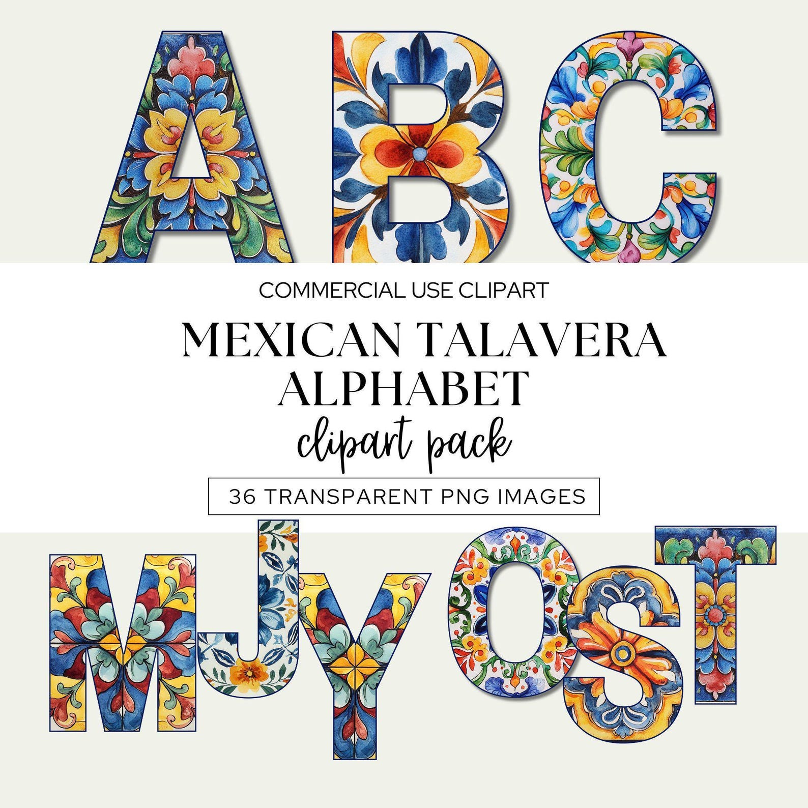 Mexican Talavera Alphabet Clipart, Fiesta Doodle Alphabet, Mexican Font ...