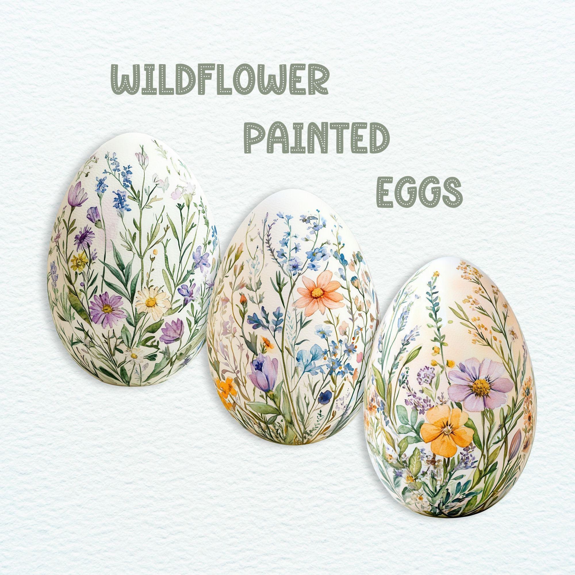 Wildflower Painted Eggs Clipart, Hand Painted Easter Eggs, Shabby Chic ...