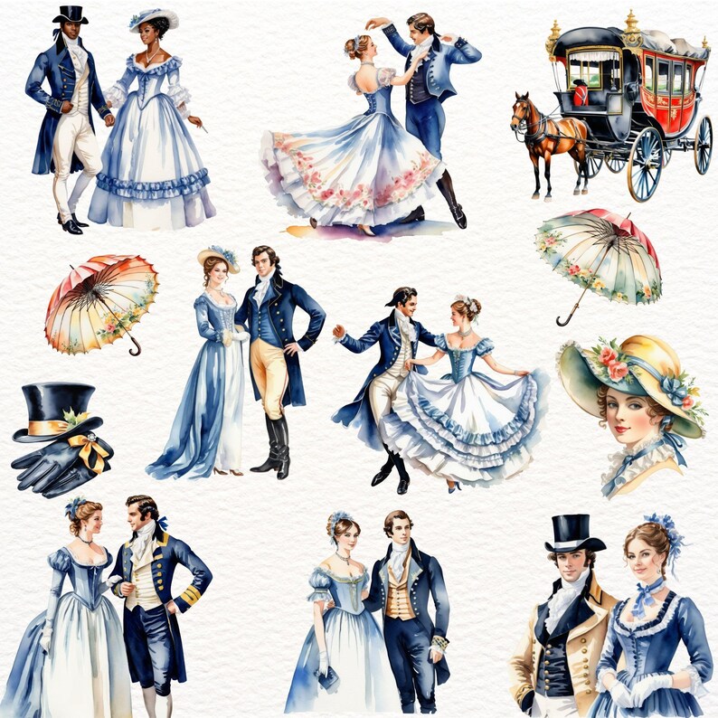 Regency Era Clipart PNG, Watercolor Victorian Junk Journal, Bridgerton ...