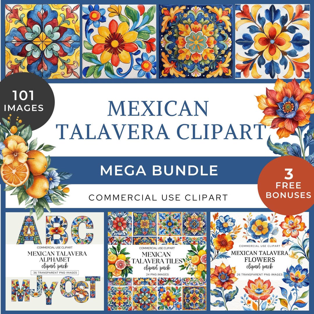 Mexican Talavera Clipart Bundle, Talavera Tiles Digital Download ...