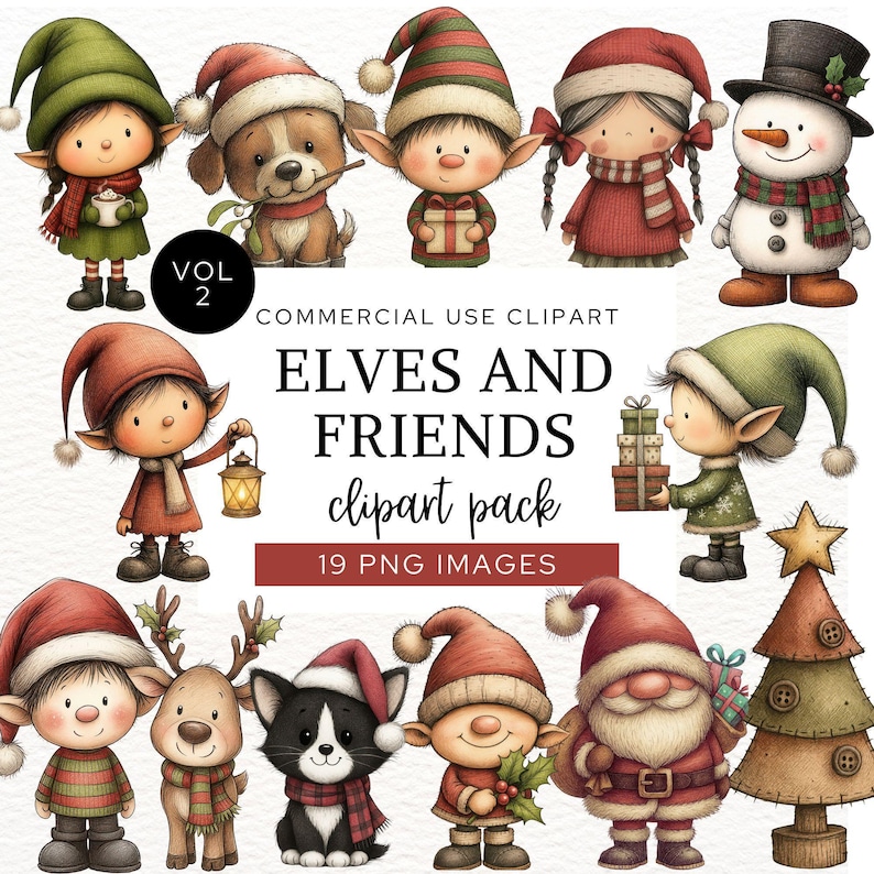 Christmas Elf Clipart, Quirky Xmas Elf Clipart for Paper Crafts, Cute ...