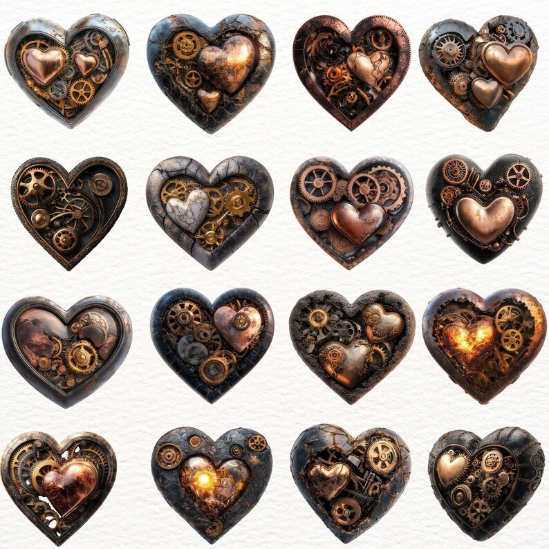 Steampunk Valentine Heart Clipart, Valentine's Day Card Making ...