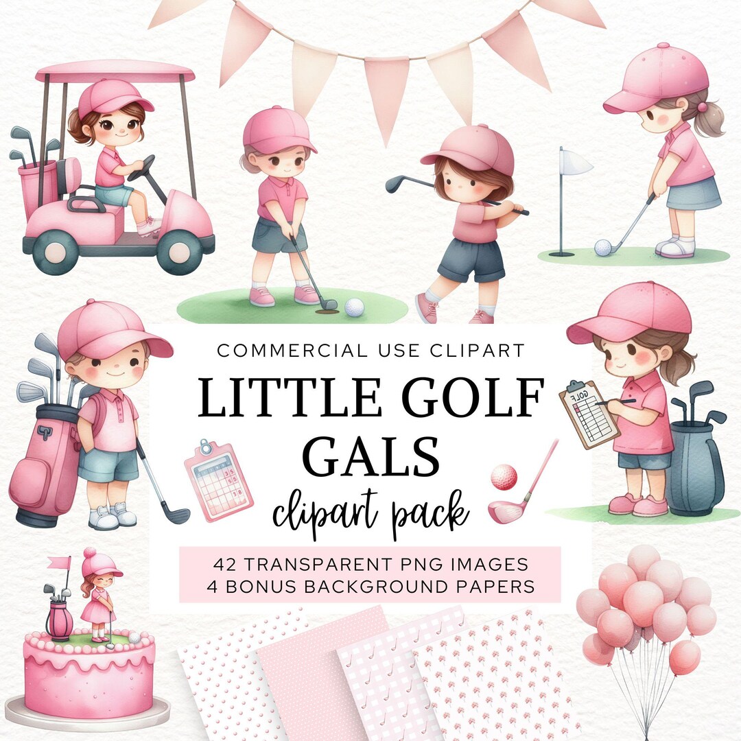 Girls Golf Clipart, Cute Little Golfers Clip Art for Kids Birthday ...