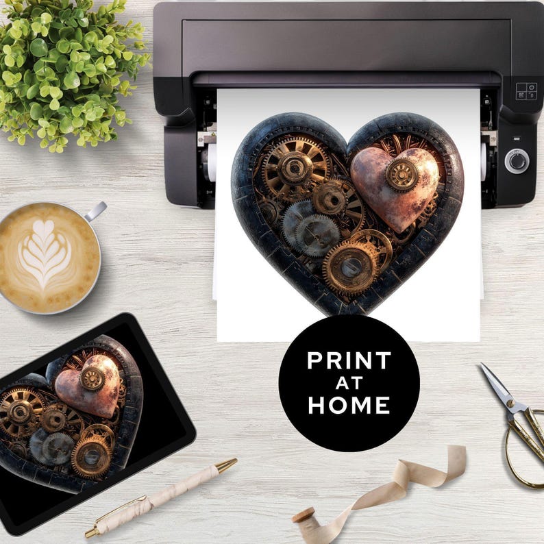 Steampunk Valentine Heart Clipart, Valentine's Day Card Making ...