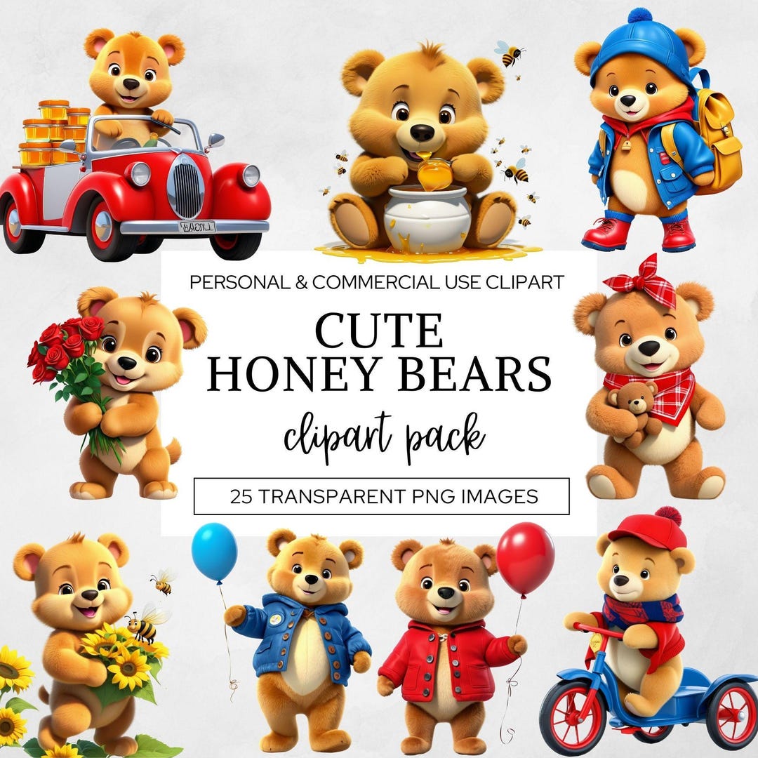 Honey Bear Clipart for Kids, Cute Teddy Bear PNG, Baby Shower, Kids ...