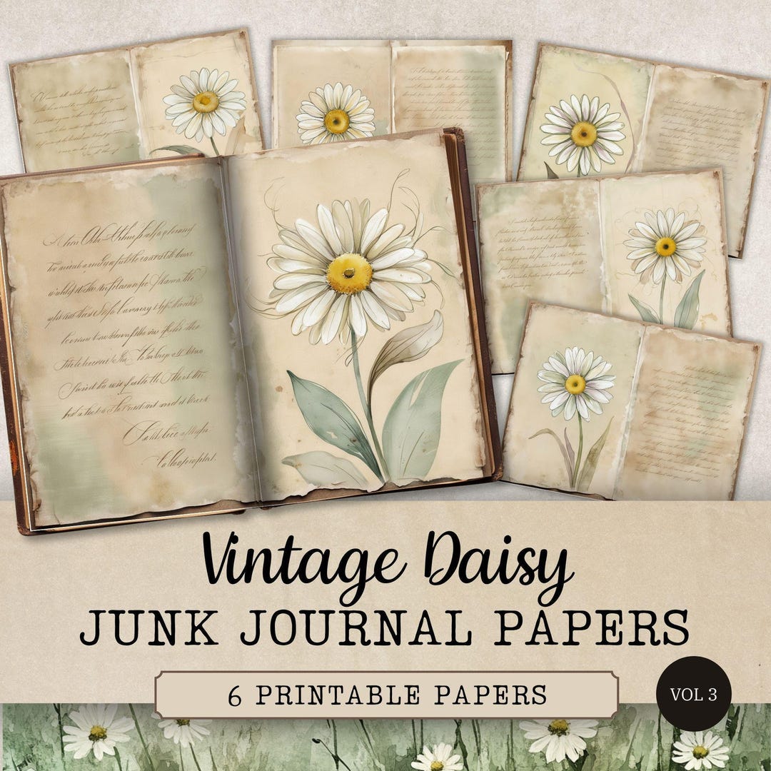 Daisy Junk Journal Kit, Printable Vintage Daisy Journal Pages ...