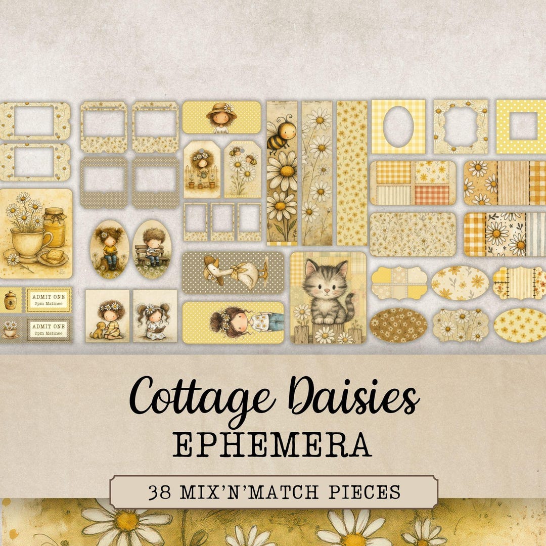 Cottage Daisy Ephemera, Printable Cottagecore Tags and Labels for Junk ...