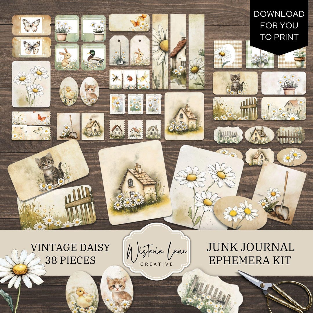 Vintage Daisy Ephemera, Daisy Junk Journal Kit, Printable Floral ...