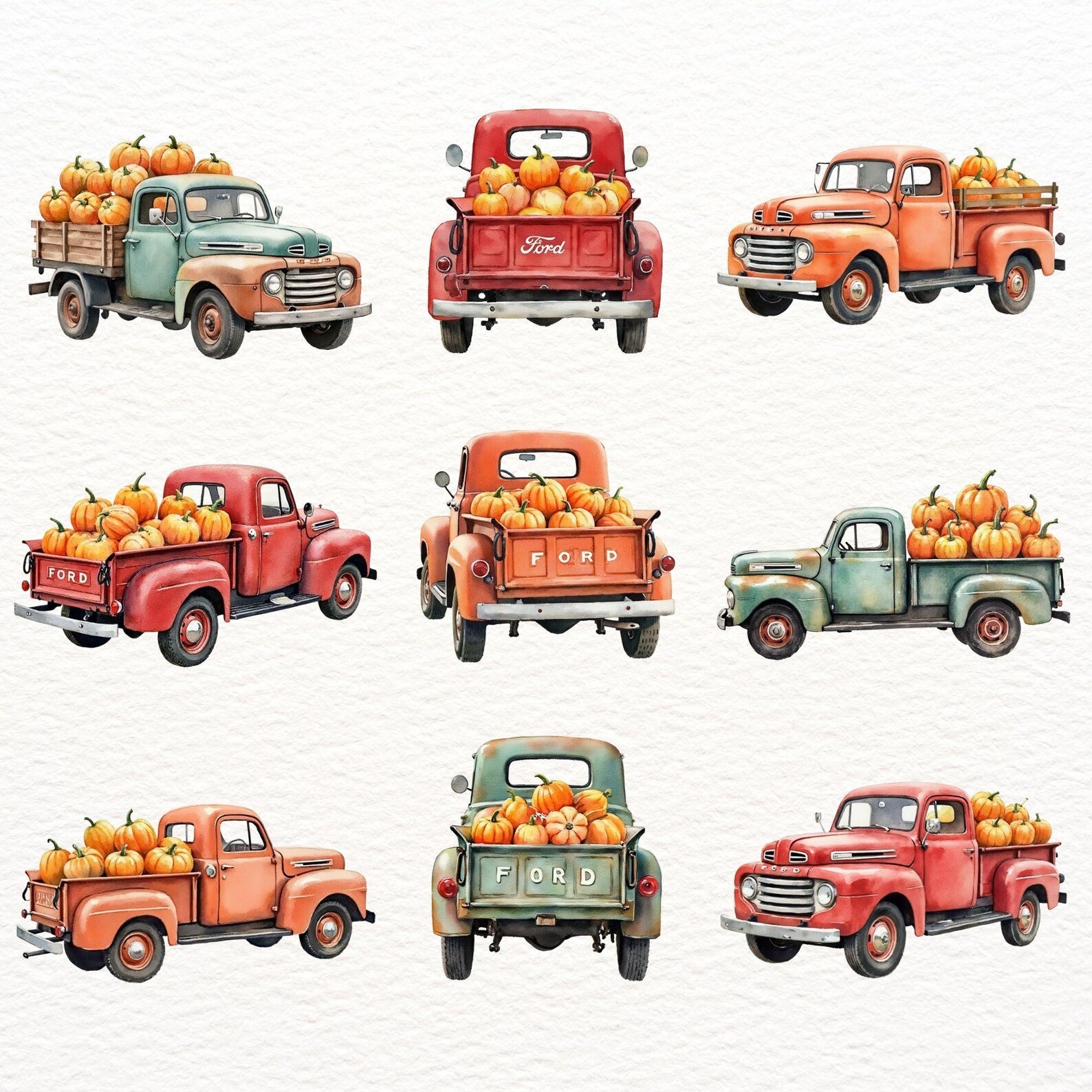 Pumpkin Truck Clipart, Fall Harvest Truck Art, Rustic Farm Truck Clip ...