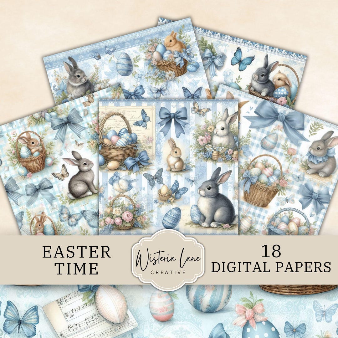 Easter Digital Paper, Blue Bunny Patterns, Scrapbook Backgrounds ...