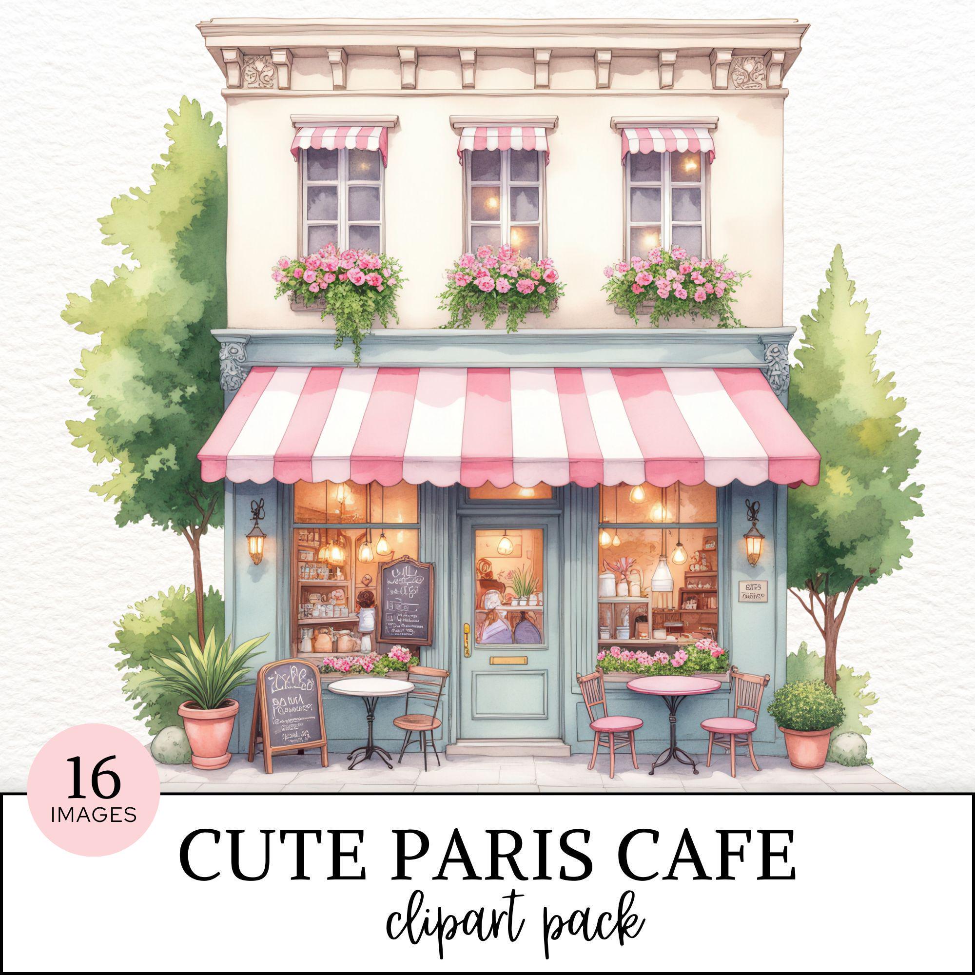 Cute Paris Cafe Clipart, Watercolor Parisian Cafe Illustrations, French ...