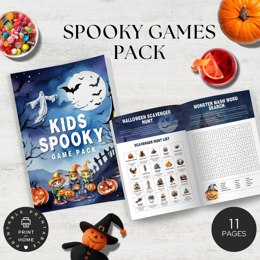 Halloween Spooky Games Pack Printable, Kids Trick or Treat Party Games ...