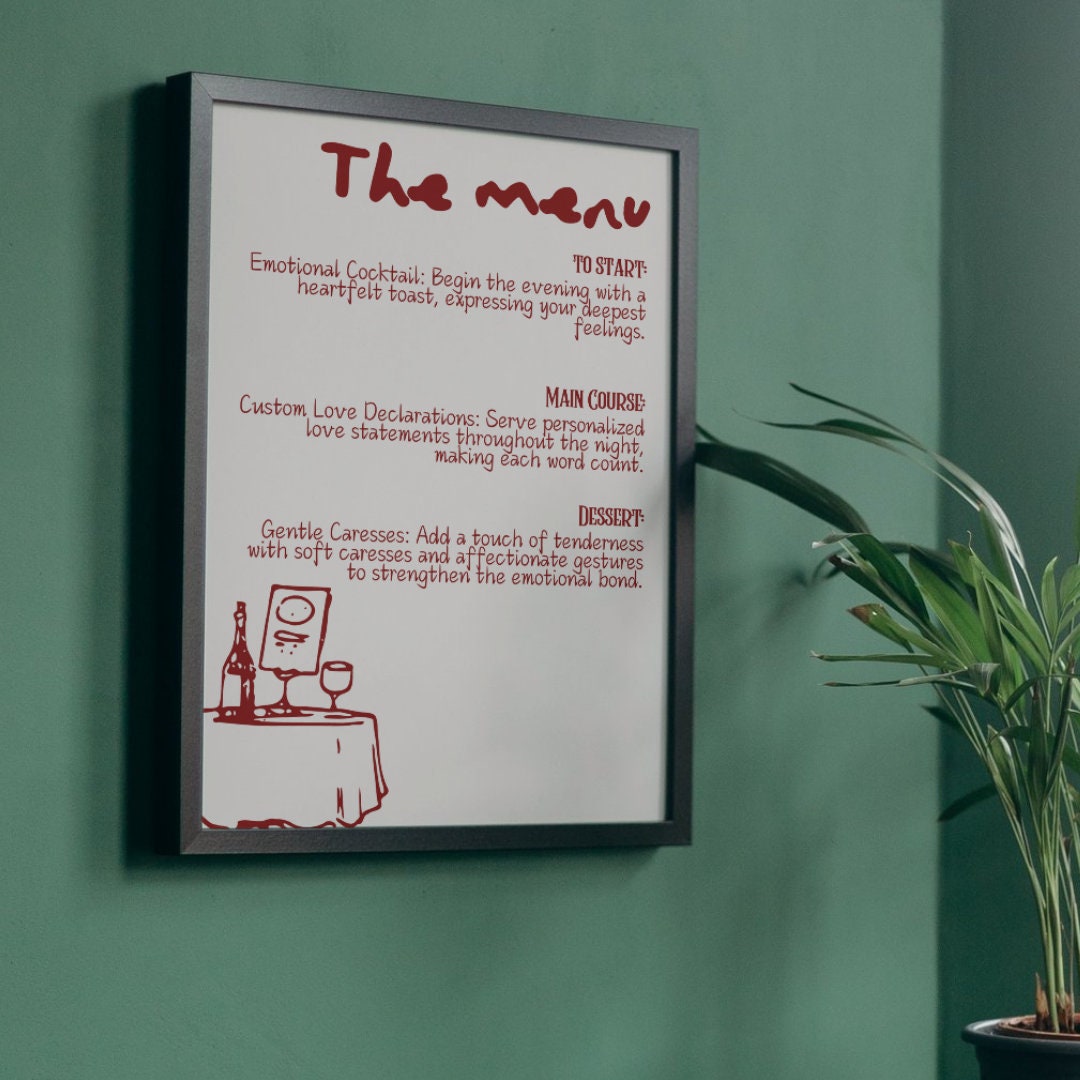 Romantic Menu Wall Art the Menu of Love Printable Wall Art Digital ...