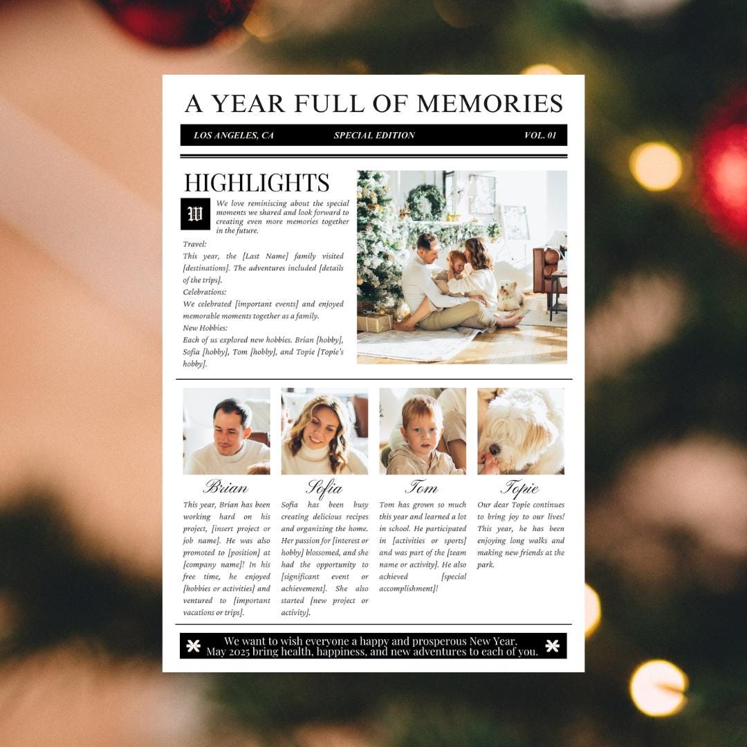 Editable Christmas Newsletter Template Year in Review Holiday Card ...