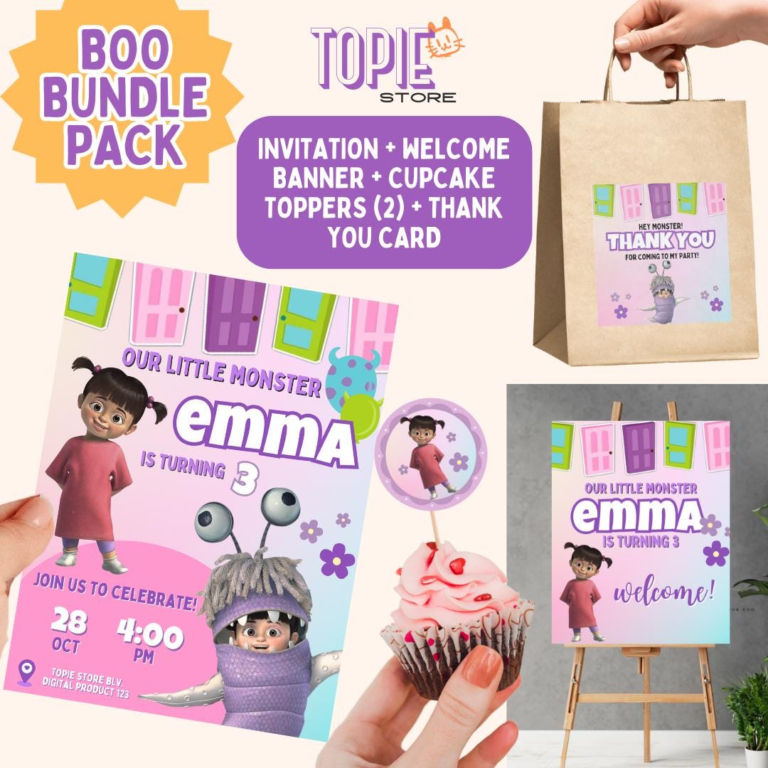 Editable Boo Monster Inc Birthday Bundle Pack Birthday Invitation ...