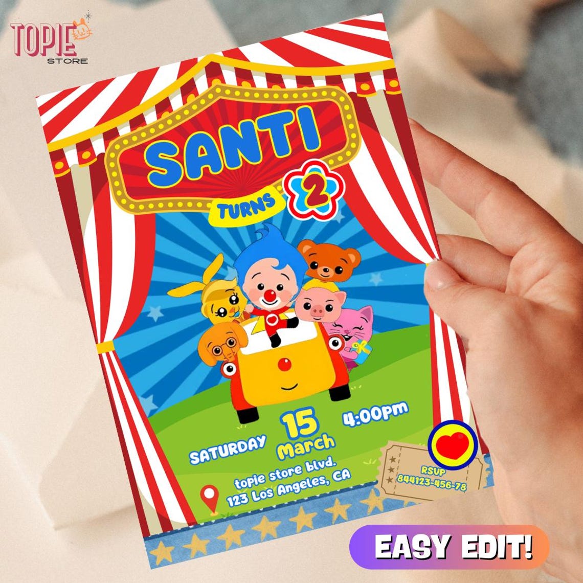 Plim Plim Birthday Invitation | Editable Digital Invite | Cute Clown ...