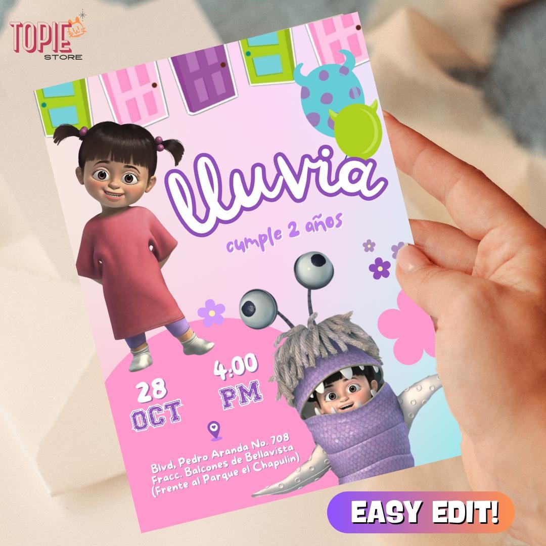 Boo Monsters Inc Birthday Invitation Template Editable Cute Monster ...
