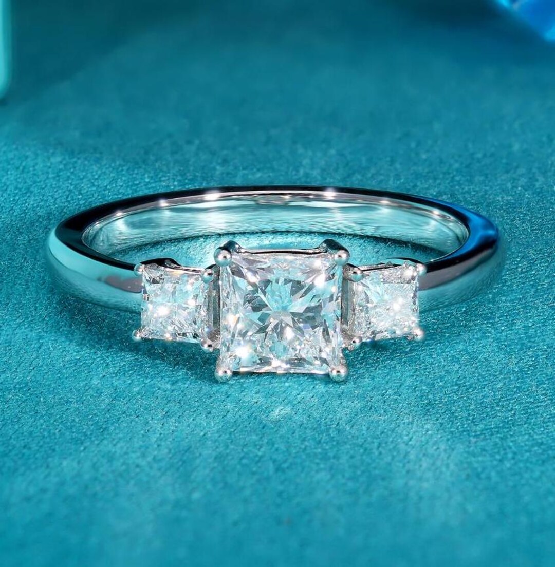 1 Carat Princess Cut Trilogy Engagement Ring, Three Stone Princess Cut ...