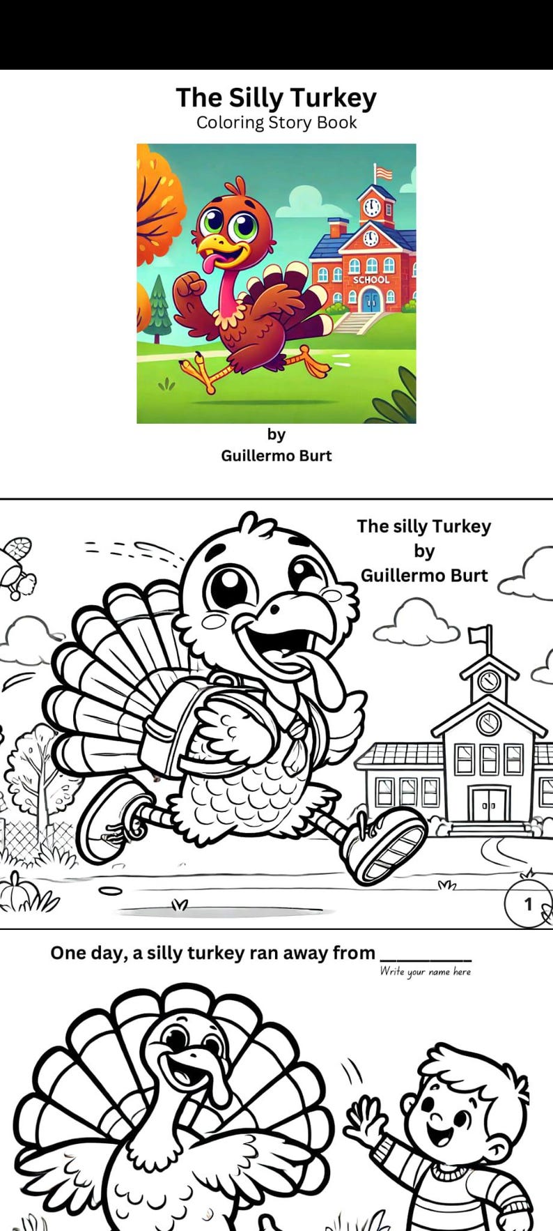 The Silly Turkey - Coloring Story Book - Etsy