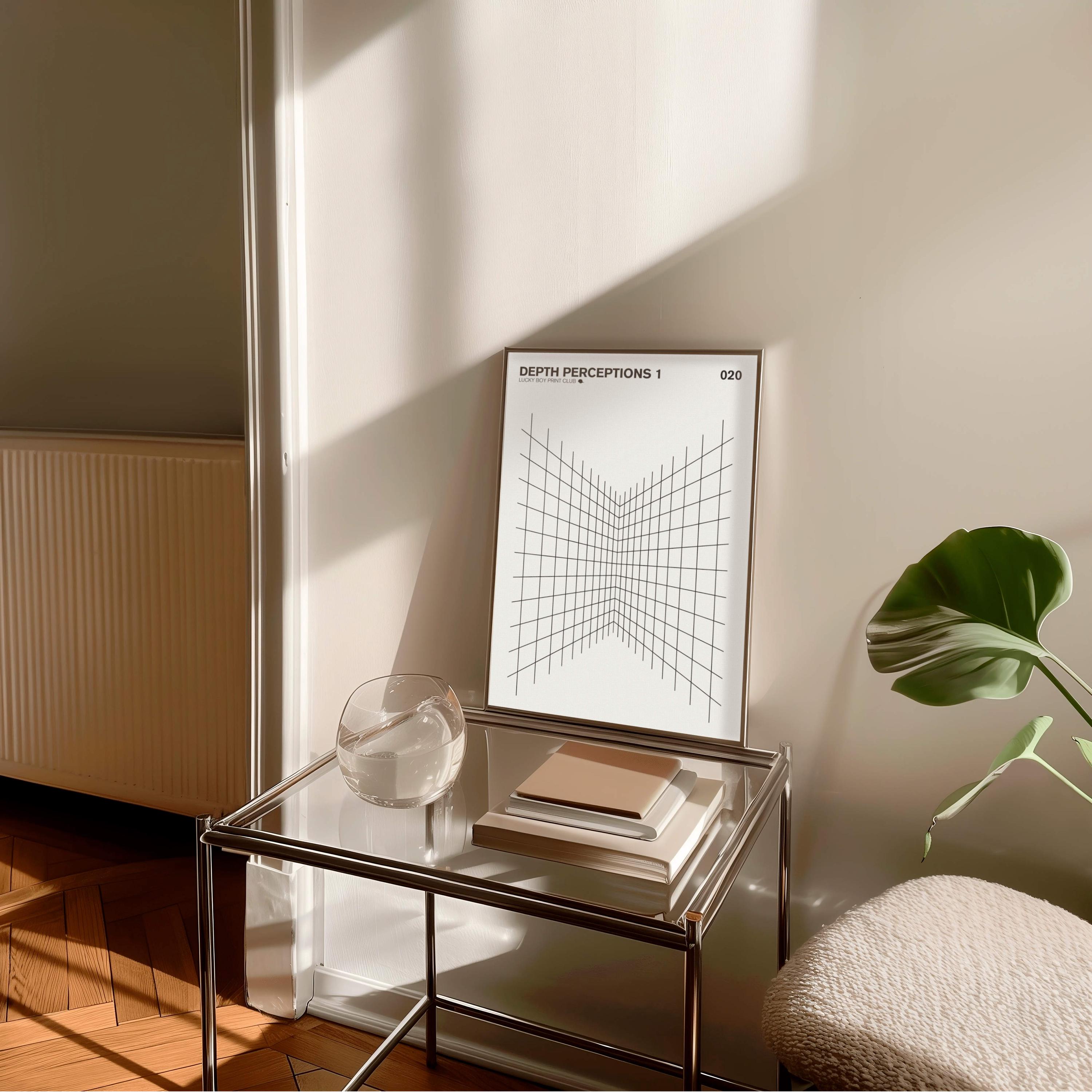 DEPTH PERCEPTIONS 1 Black and White 3D Perspective Art, Office Wall Art, Retro 80s Aesthetic ...