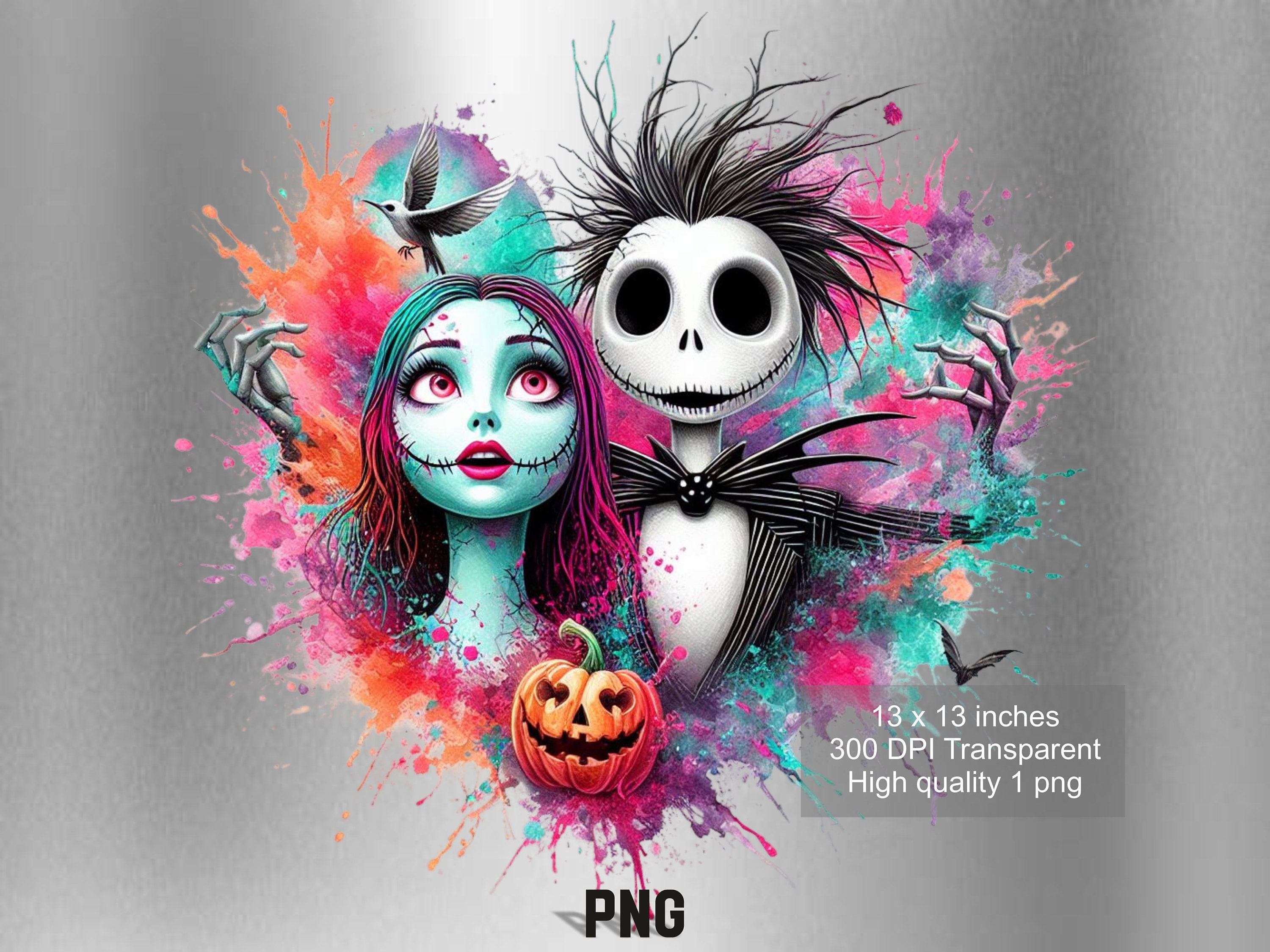 Jack and Sally Splash and Watercolor Digital Design PNG File for ...