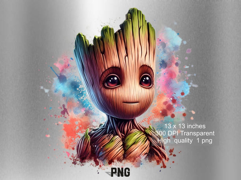 Watercolor Splash Baby Groot Png Digital Images for Printing, T-shirts ...