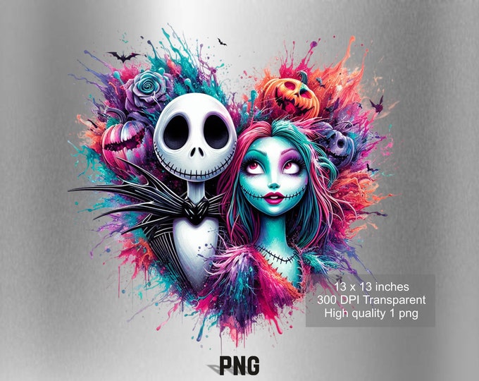 Jack and Sally Splash and Watercolor Digital Design PNG File for ...