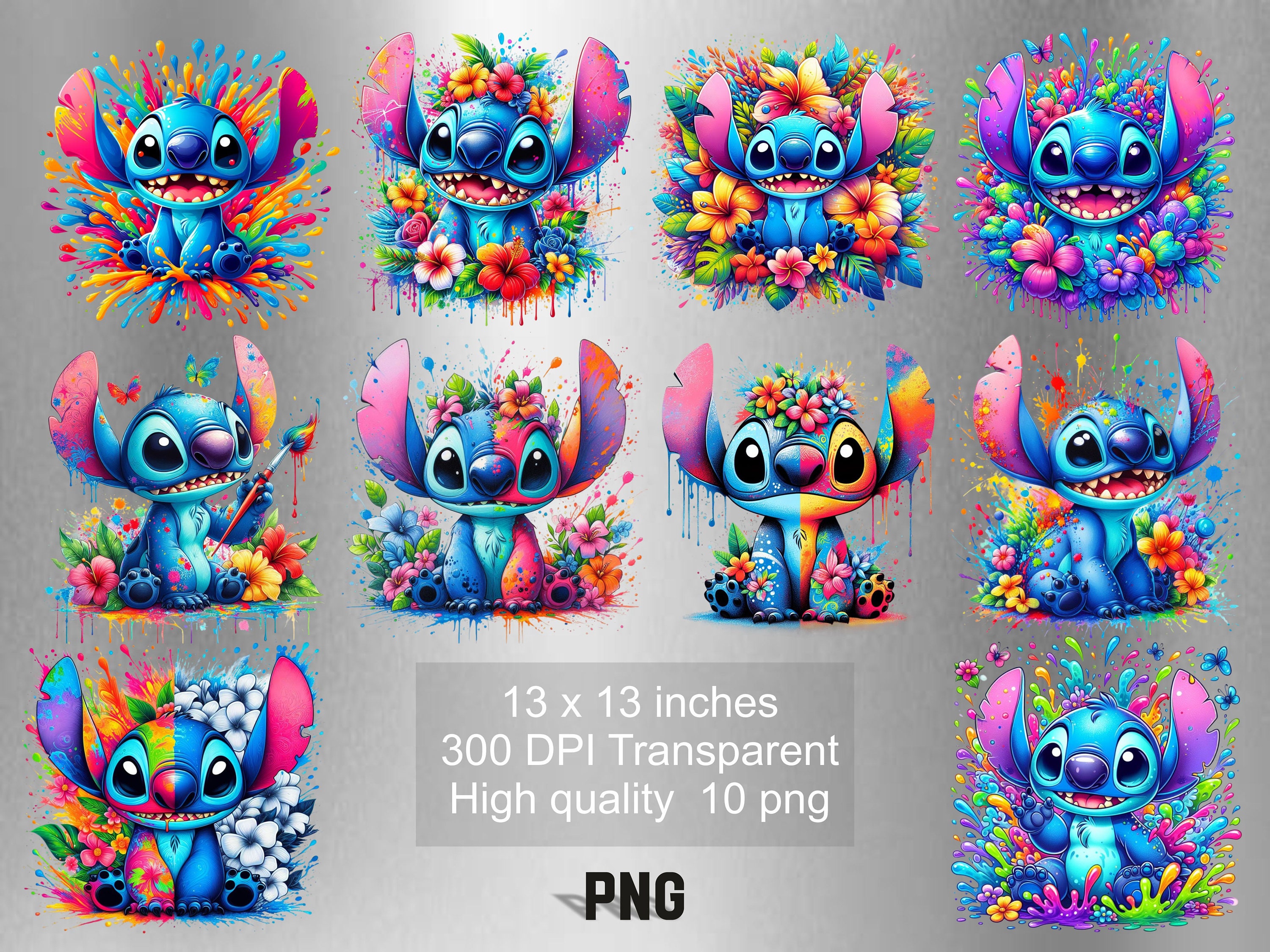 10 PNG Stitch Splash and Watercolor Digital Design PNG File for ...