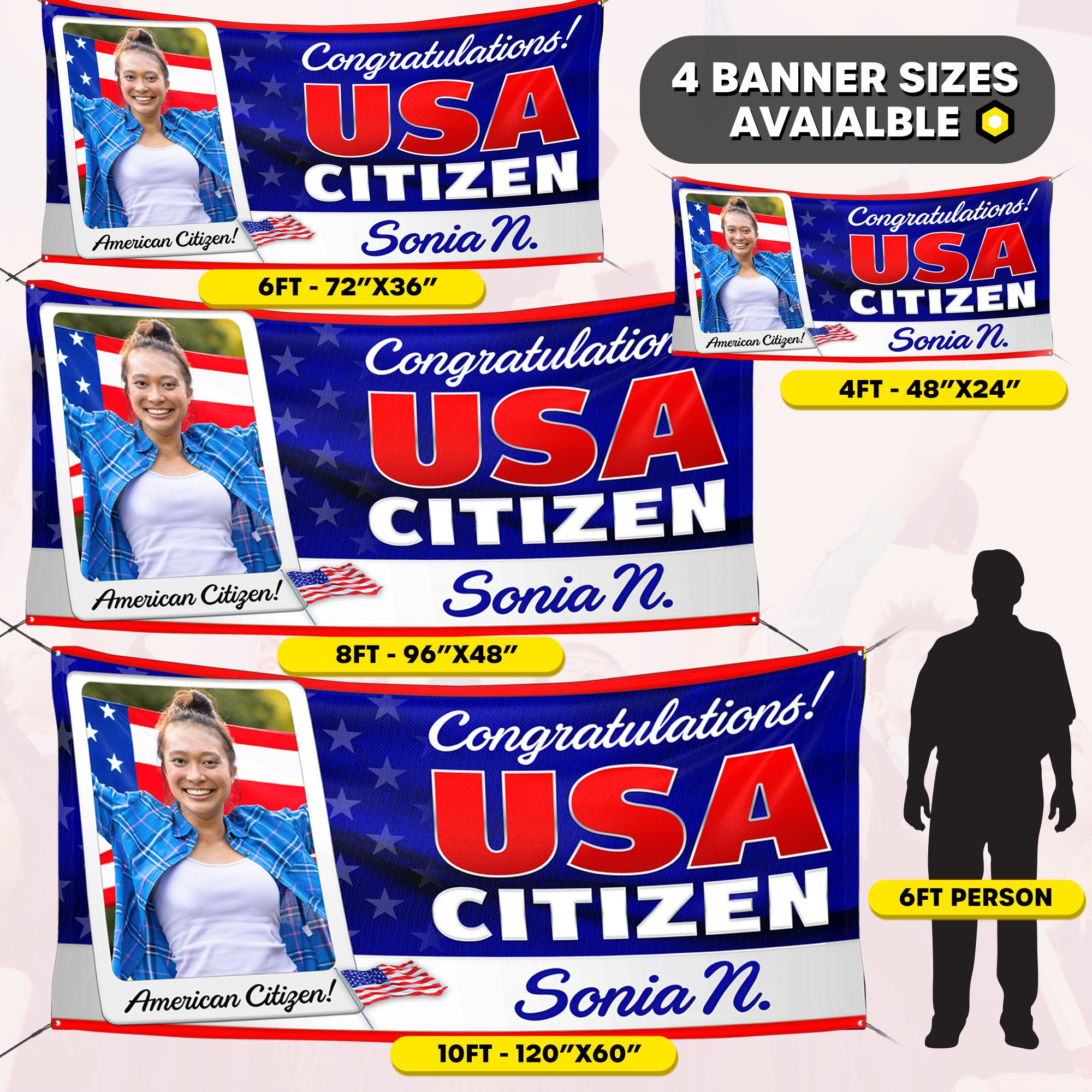 Custom USA Citizenship Banner With Photo, Name & Date - 4 Sizes ...