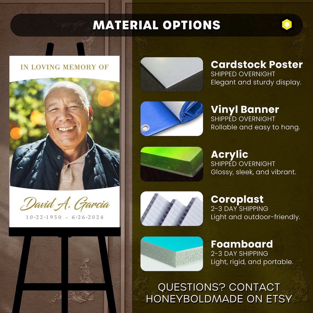 Printed Memorial Welcome Sign, Celebration of Life Sign on Foam Board ...