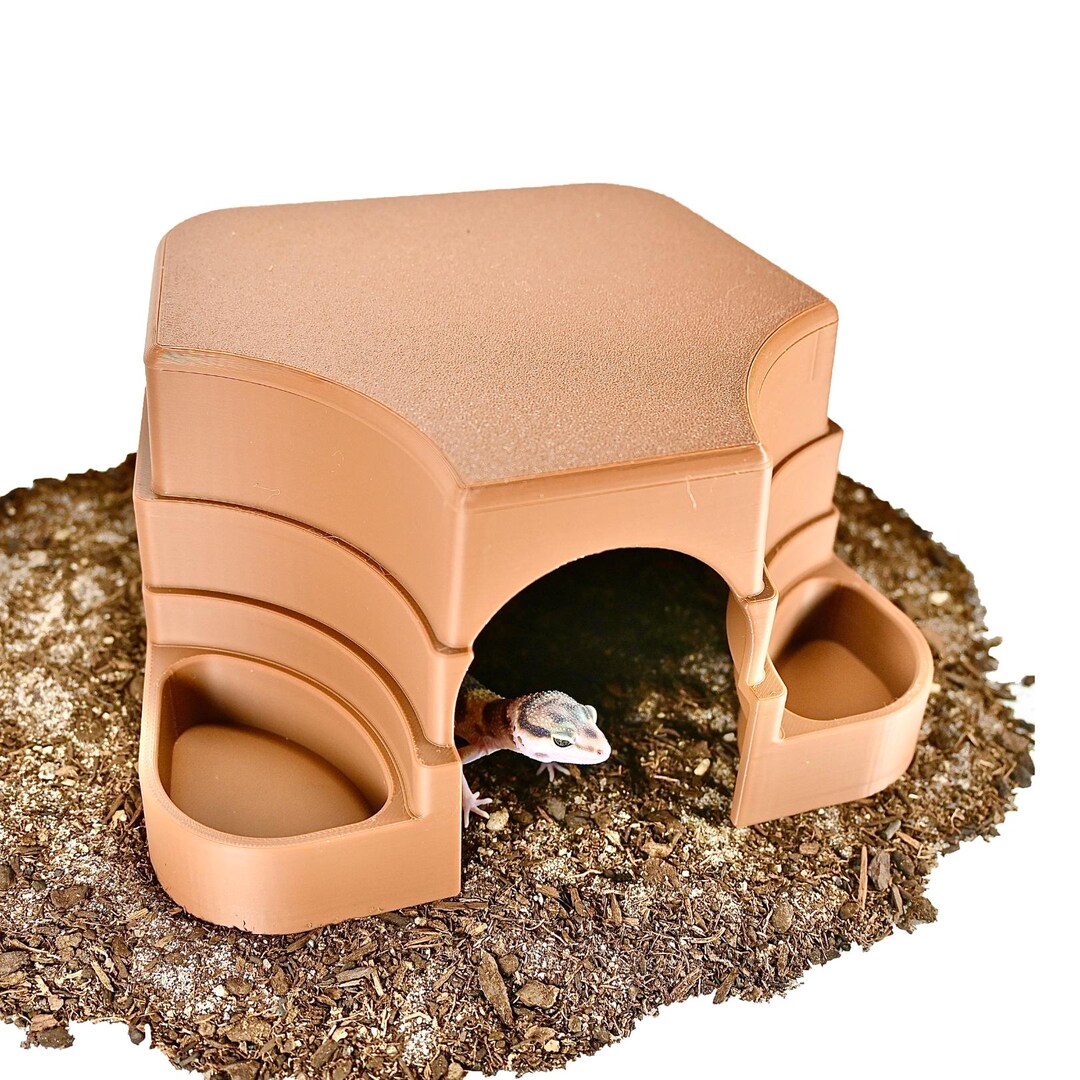 Reptile Cave With Food Water Calcium Dishes Enclosure Decor Reptile ...