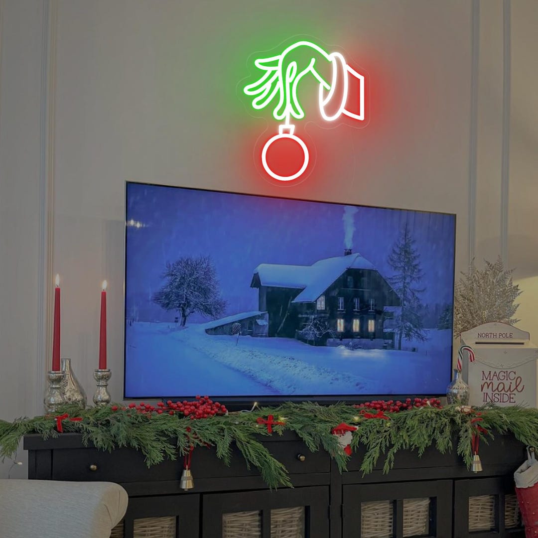 Grinch Christmas Hand Neon Sign, Christmas Neon Sign, Bedroom Home Wall ...