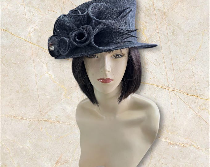 Sinamay Fancy Black Straw Spring Hat for Ladies. Ready to Ship! - Etsy