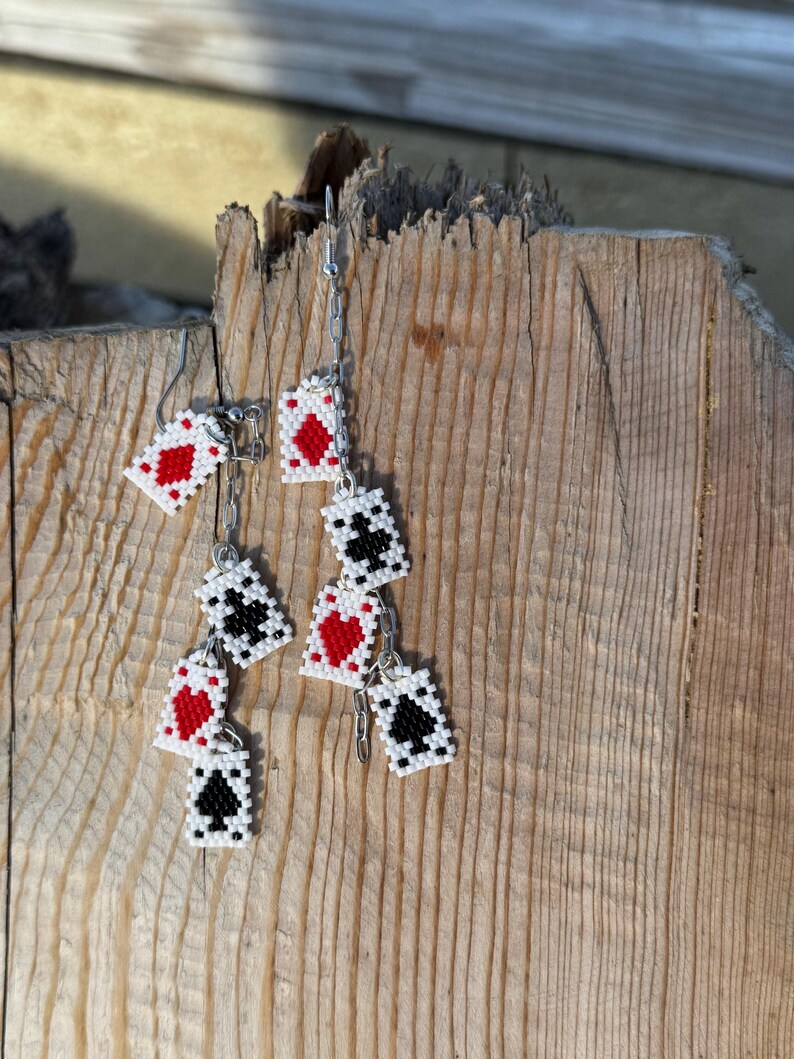 Handmade Beaded Playing Card Earrings - Etsy