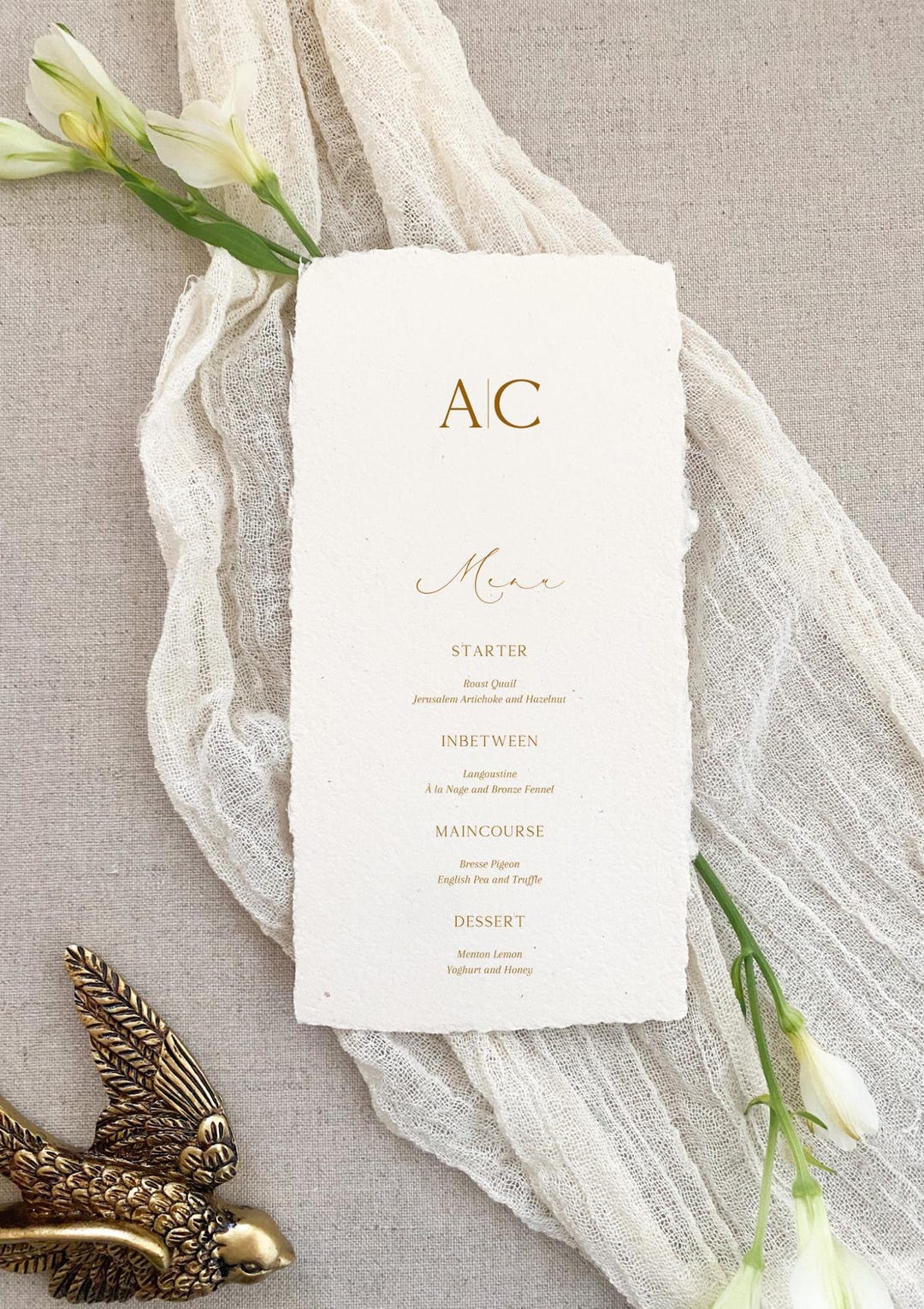 Menu Aphrodite 3, Handmade Paper, Handmade Paper, Wedding Stationery ...