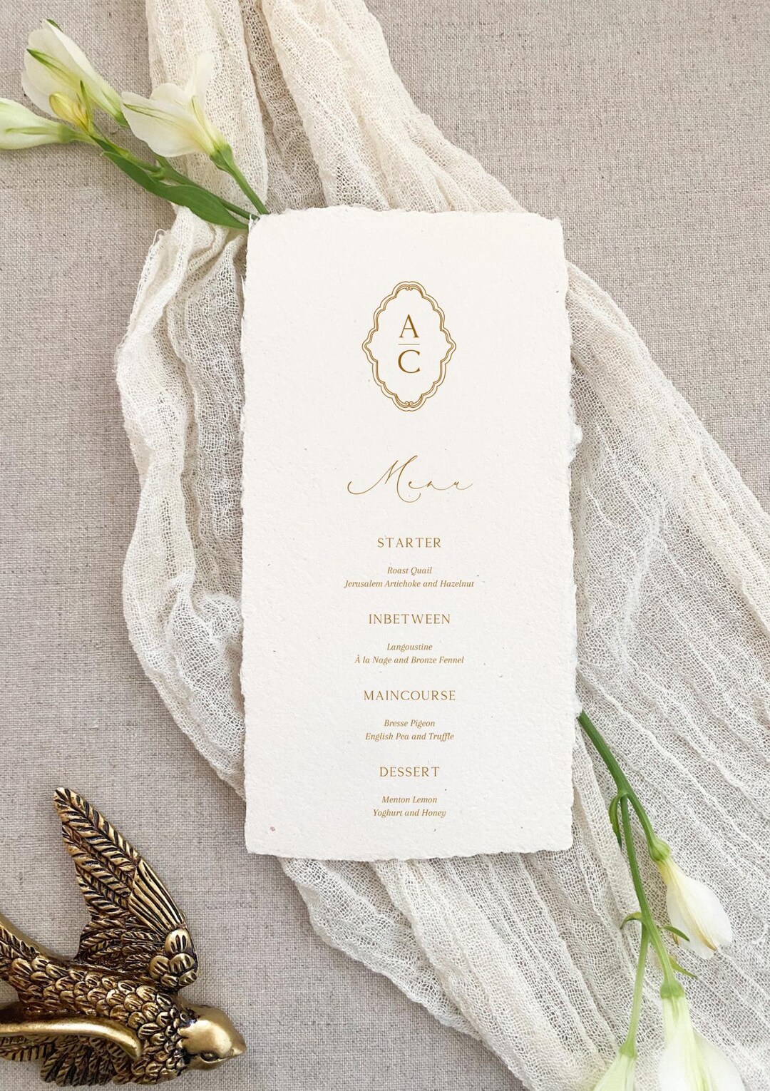 Menu Aphrodite 4, Handmade Paper, Handmade Paper, Wedding Stationery ...