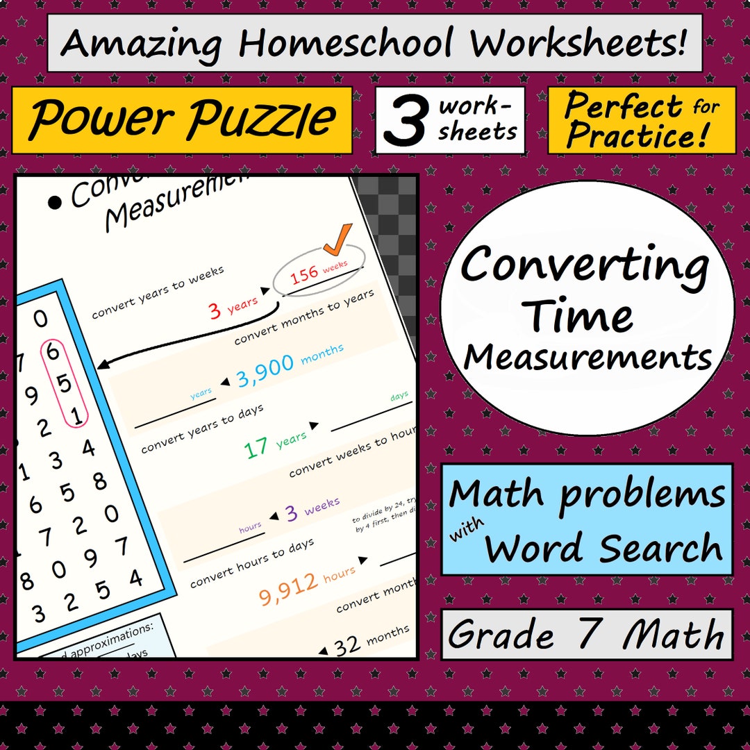 Converting Time Measurements, Grade 7 Math - Etsy