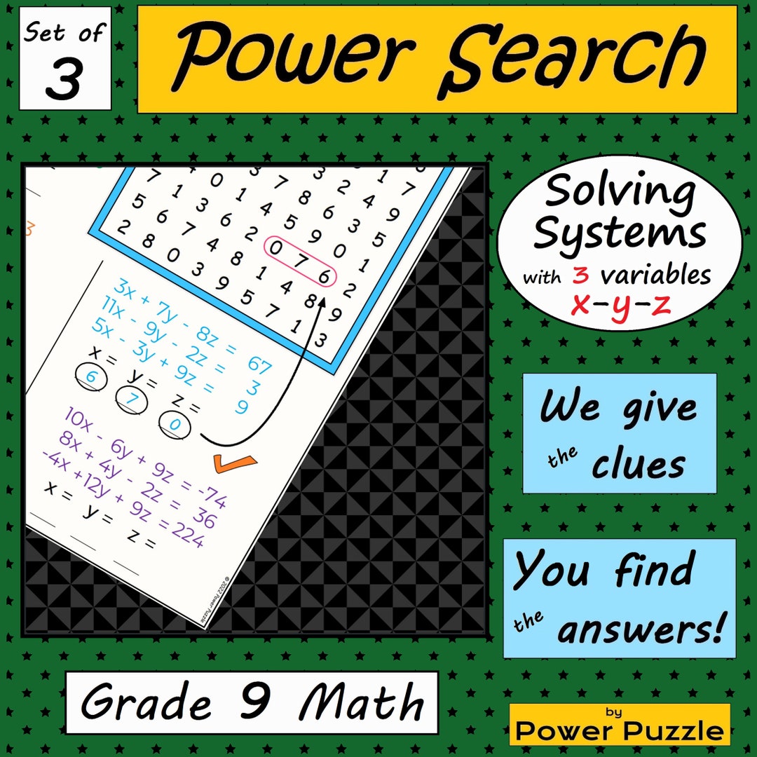 Solving Systems W/ 3 Variables Xyz, Grade 9 Math - Etsy