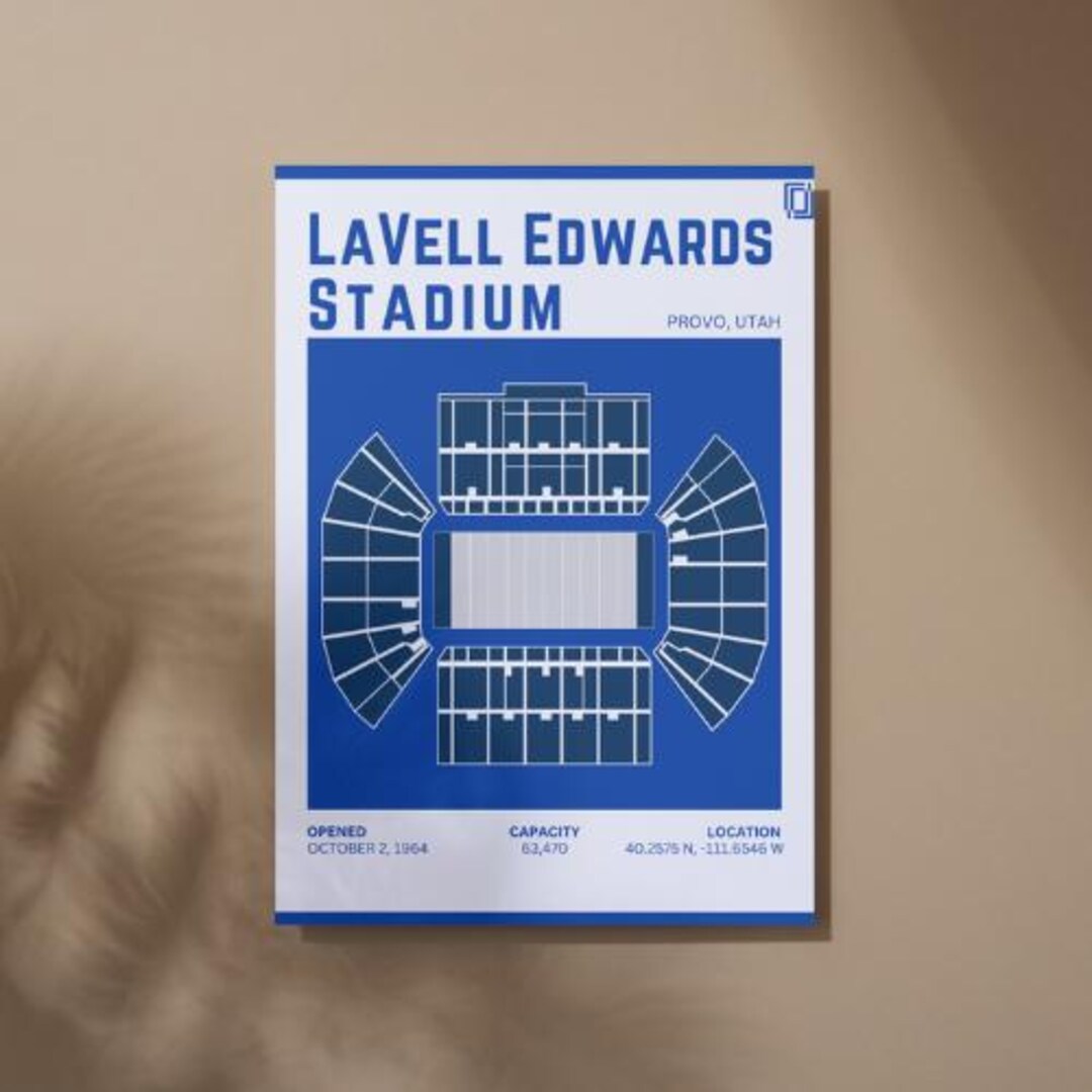 BYU Poster, Lavell Edwards Stadium Print, Mid Century Modern Football ...