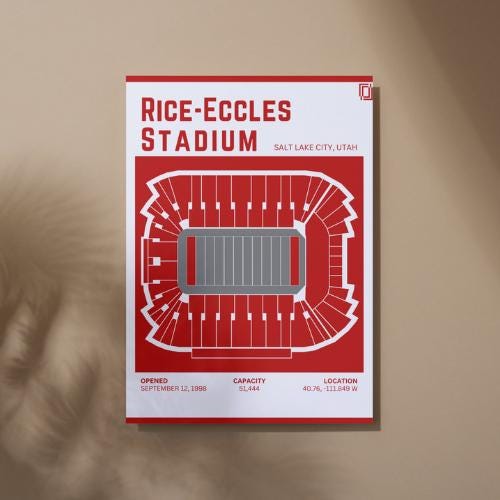 Utah Utes Poster, Rice Eccles Stadium Print, Mid Century Modern ...