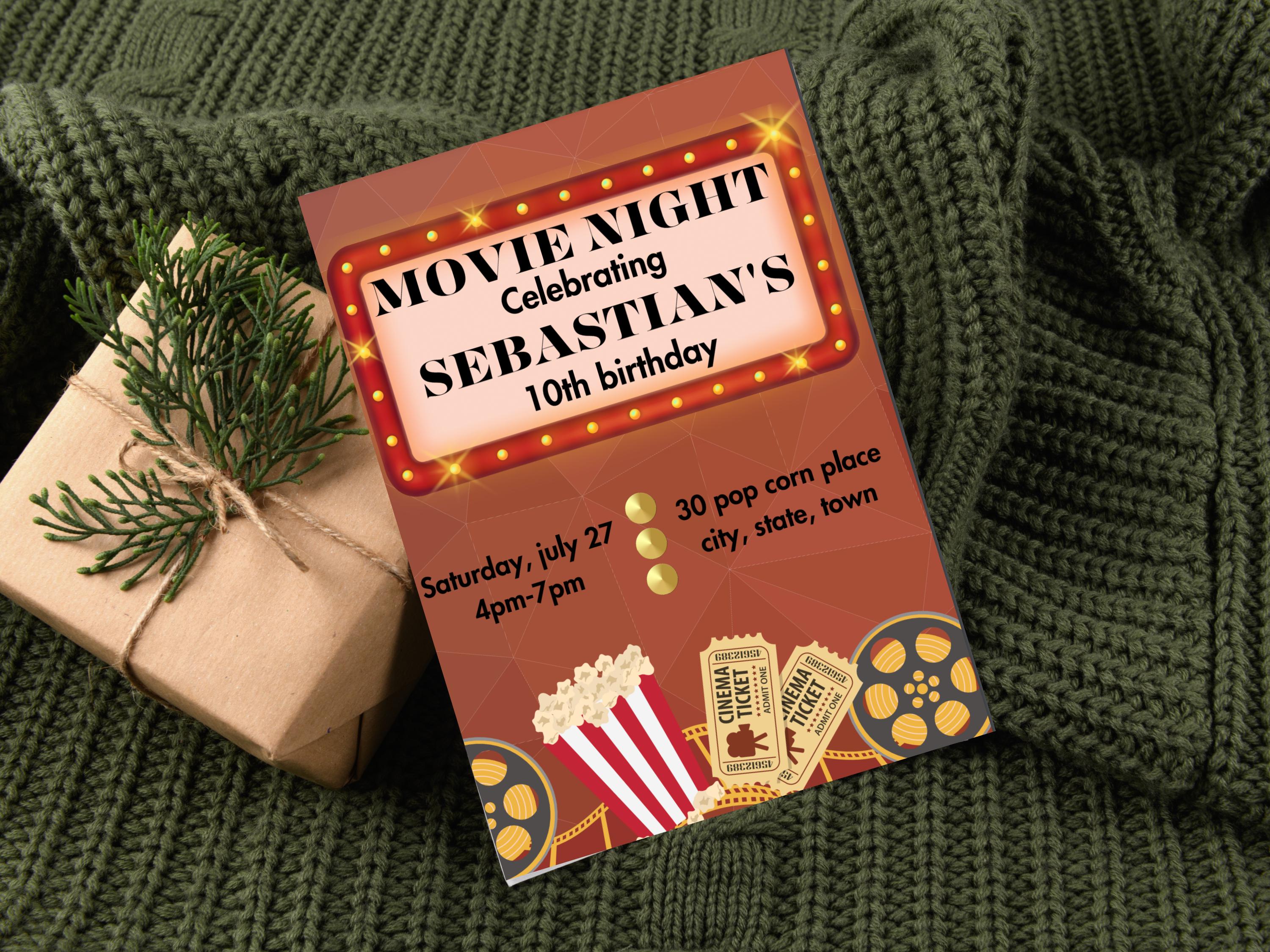 Movie Birthday Invitation, Film Theme Party Invite, Hollywood Birthday ...