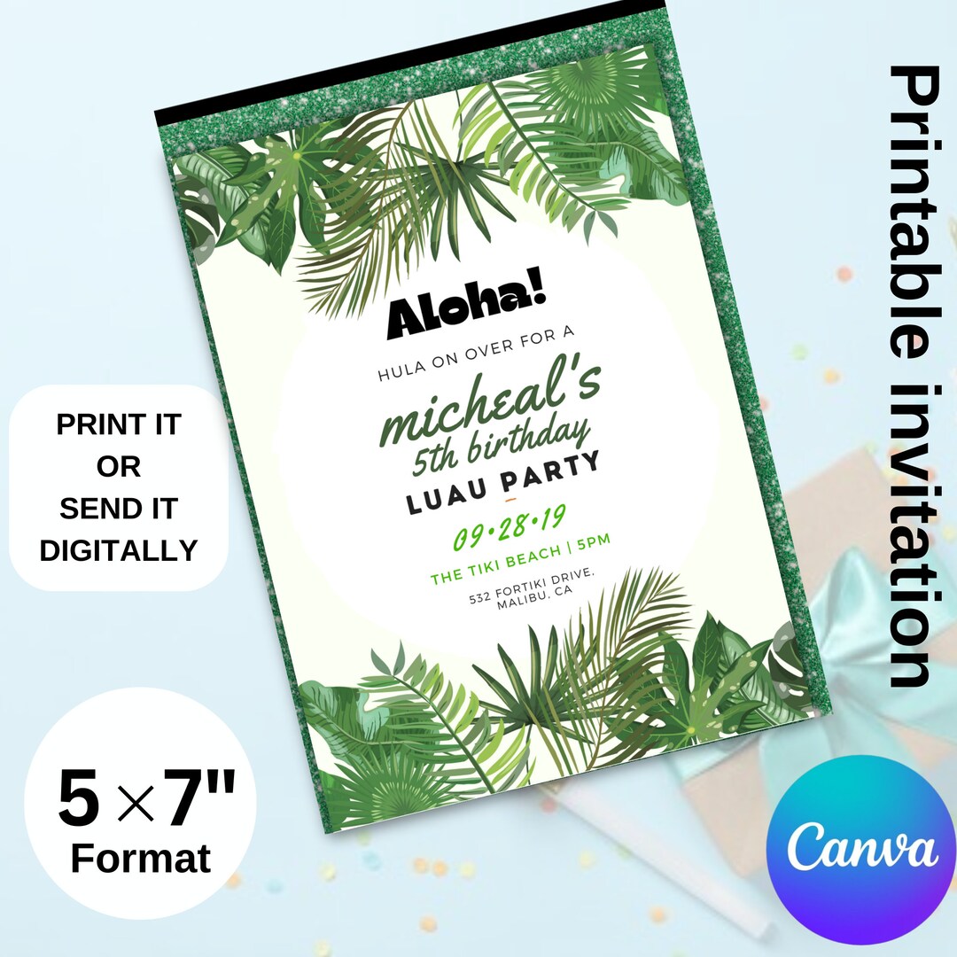 Hula Birthday Invitation, Hawaiian Luau Party Invite, Tropical Beach ...